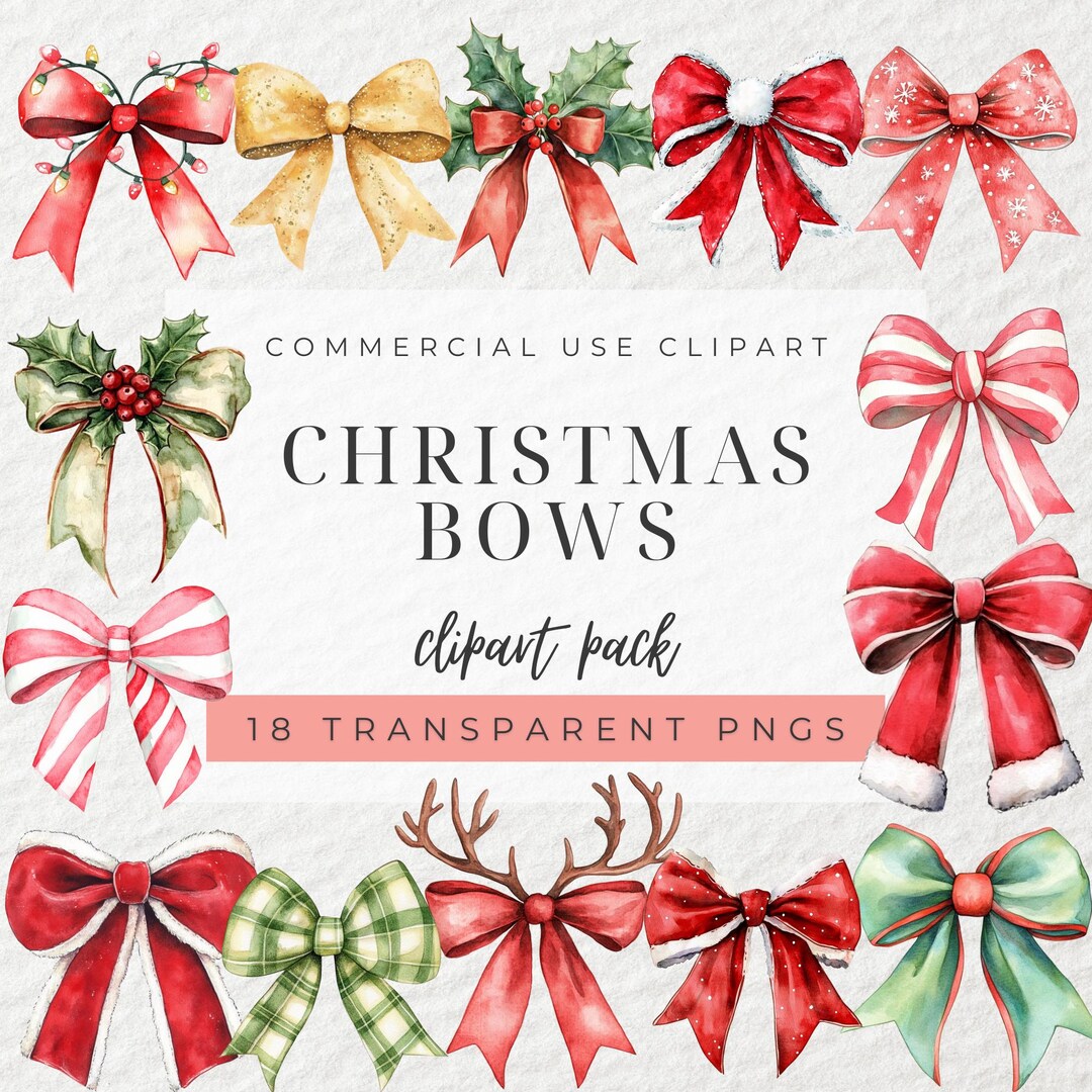 Watercolor Christmas Bows, Santa Hat Bows, Coquette Bows, Red Bows ...