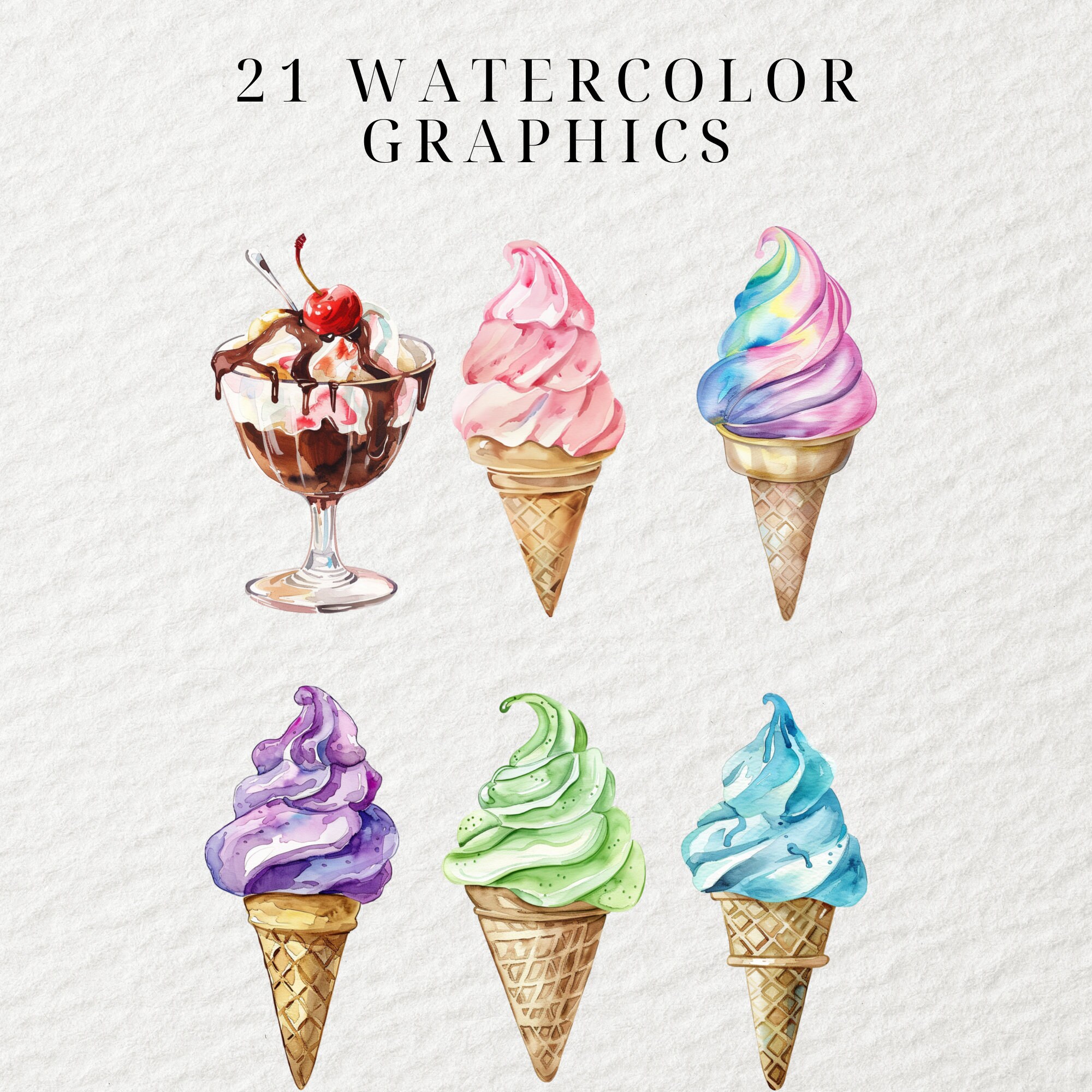 Watercolor Ice Cream Cart Clipart Bundle, Desserts Clipart, Ice Cream ...