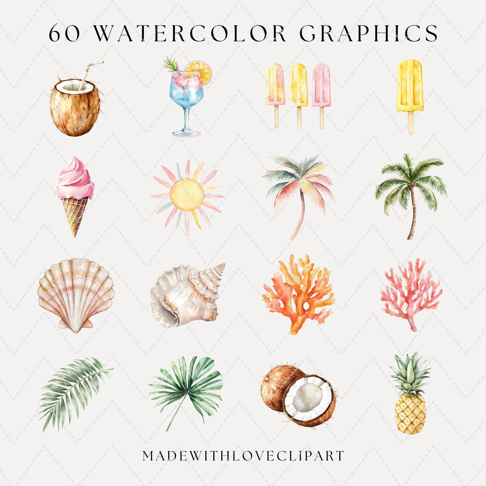 Watercolor Beach Day Clipart, Summer Clipart, Tropical Clipart, Beach ...