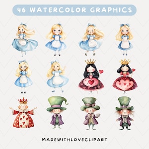 Watercolor Alice in Wonderland Clipart, Cute Fantasy Clipart, Storybook ...