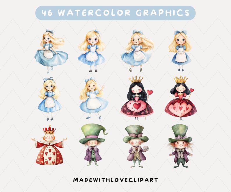 Watercolor Alice in Wonderland Clipart, Cute Fantasy Clipart, Storybook ...