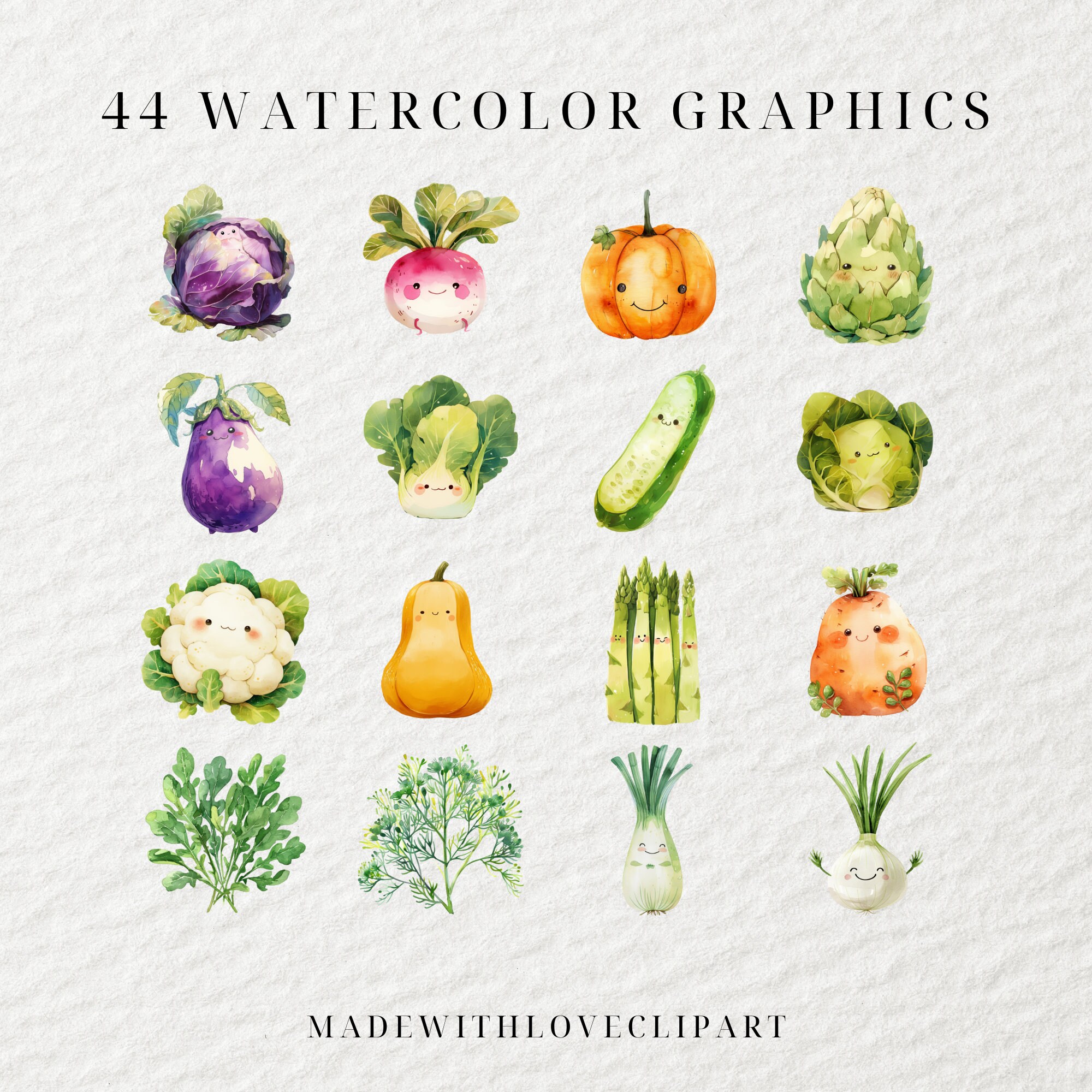 Watercolor Cute Vegetable Clipart, Veggie Clipart, Farm Clipart, Farm ...