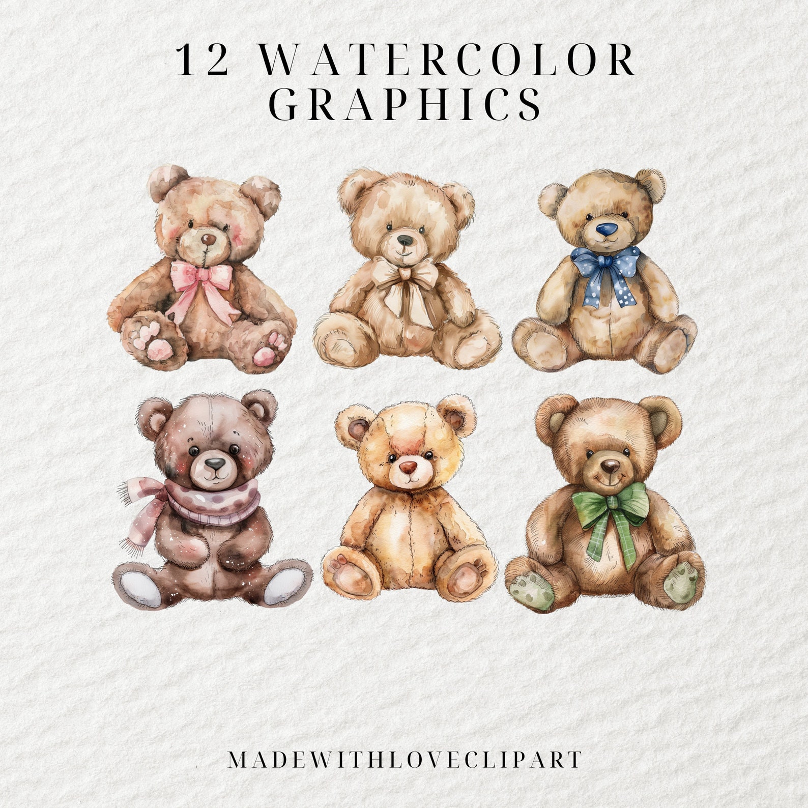 Watercolor Cute Teddy Bear Clipart Bundle, Baby Shower Clipart, Nursery ...