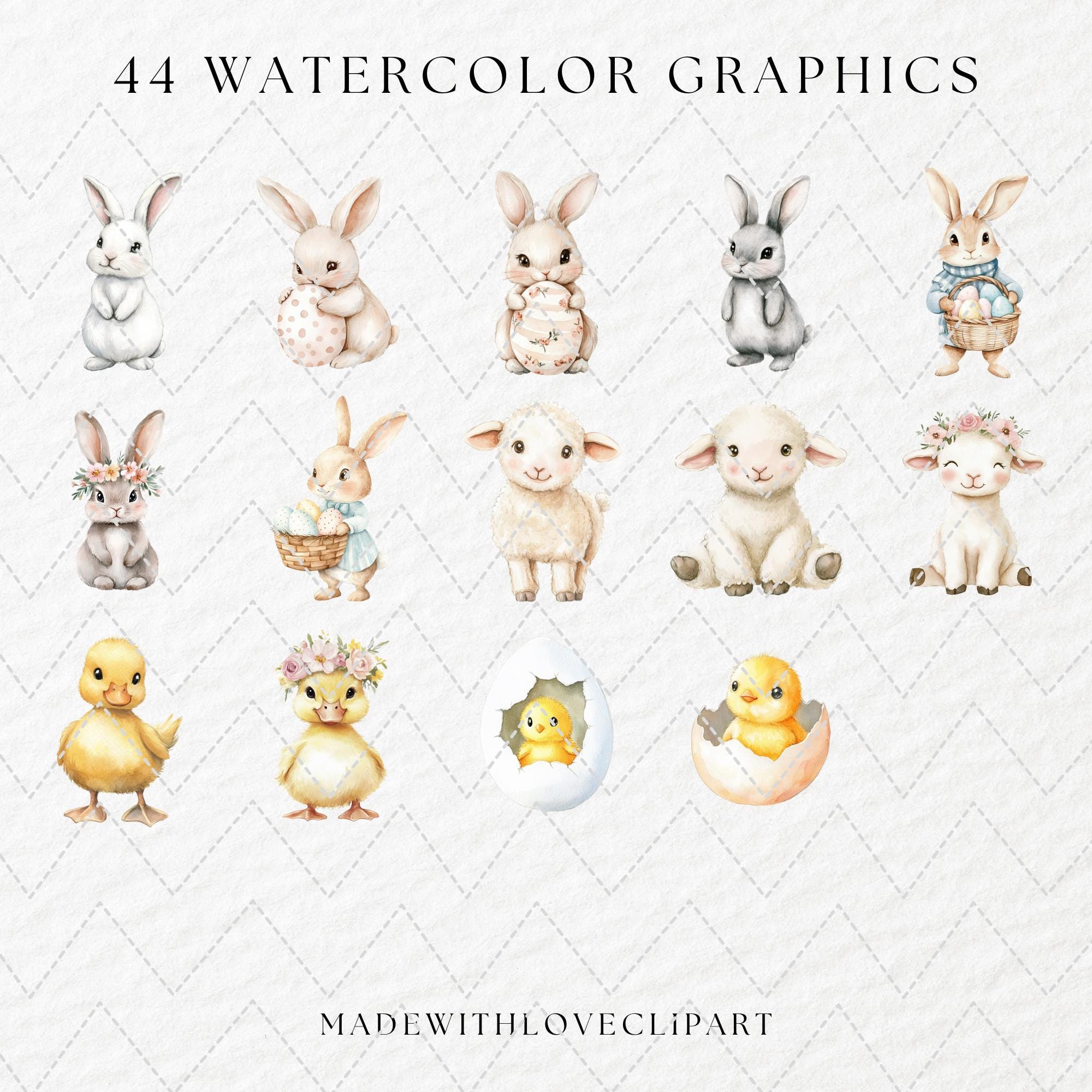 Watercolor Easter Clipart, Easter Bunny Clipart, Easter Eggs, Spring ...
