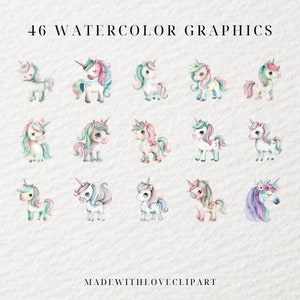 Watercolor Magical Unicorn Clipart, Unicorn Party Clipart, Rainbow ...