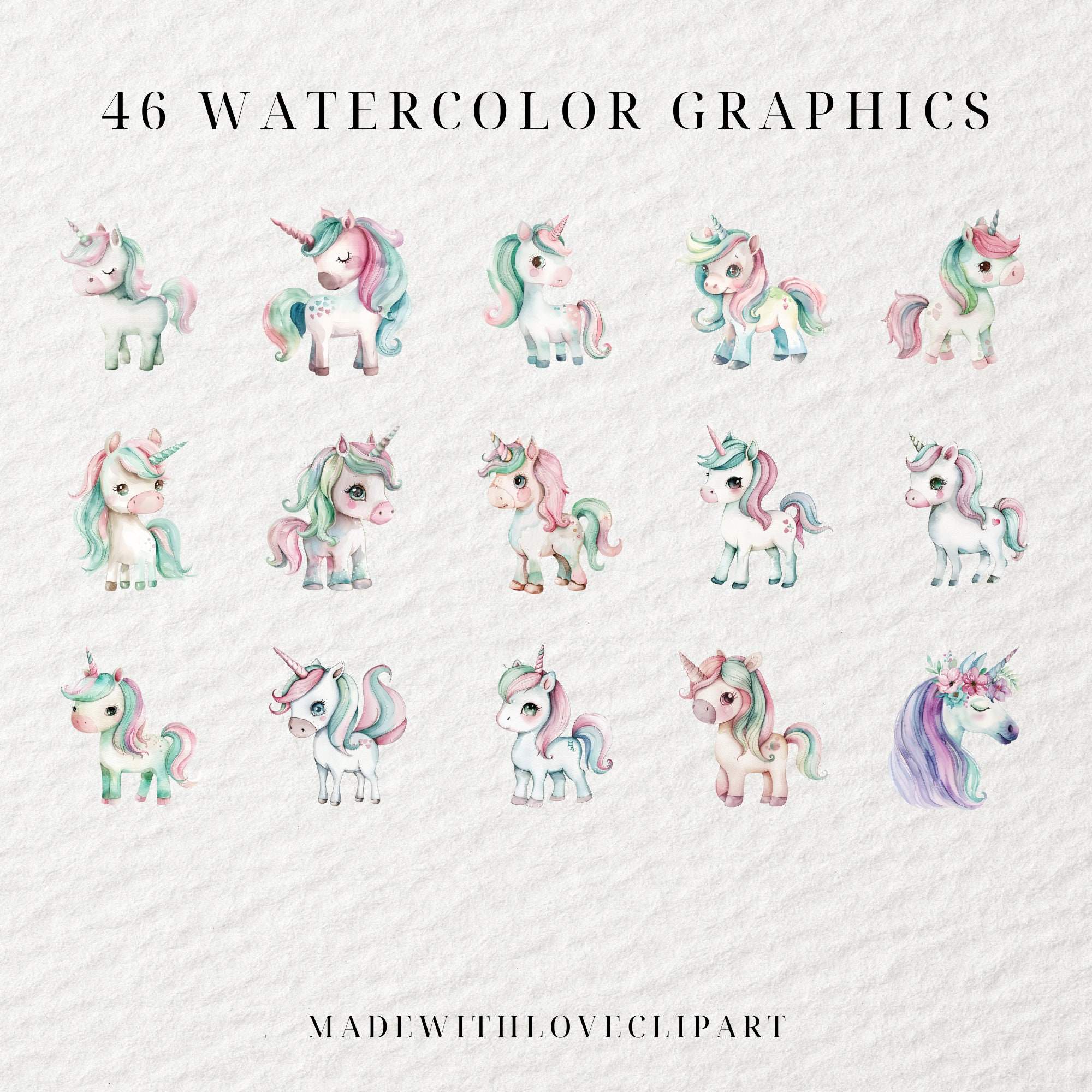 Watercolor Magical Unicorn Clipart, Unicorn Party Clipart, Rainbow ...