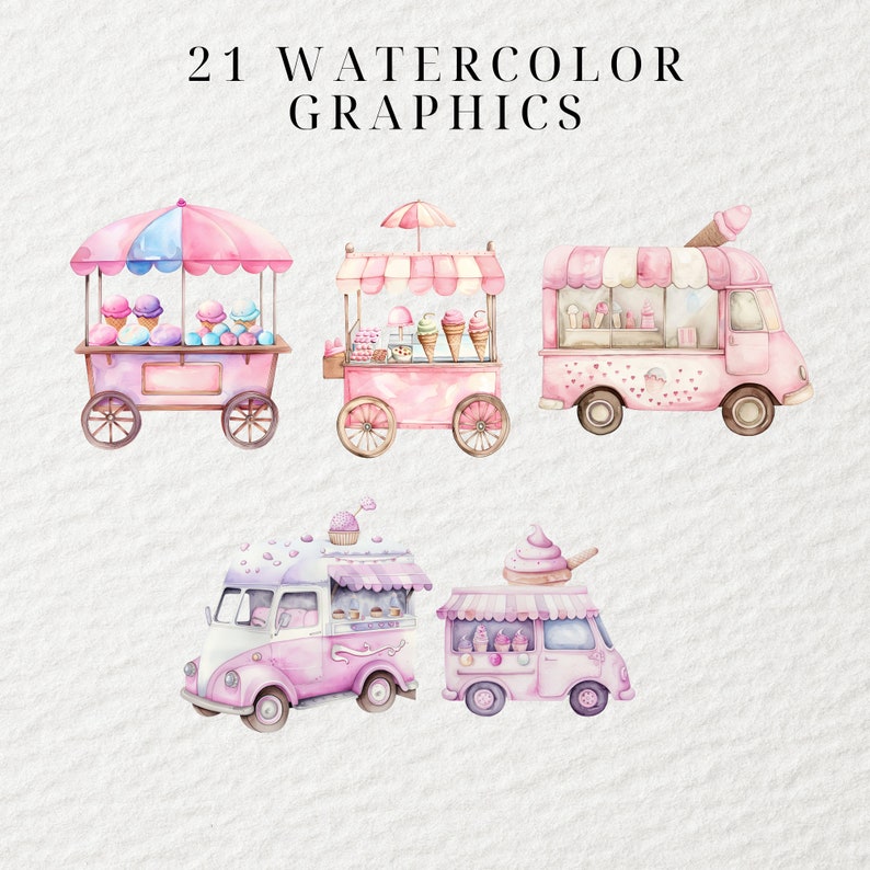 Watercolor Ice Cream Cart Clipart Bundle, Desserts Clipart, Ice Cream ...