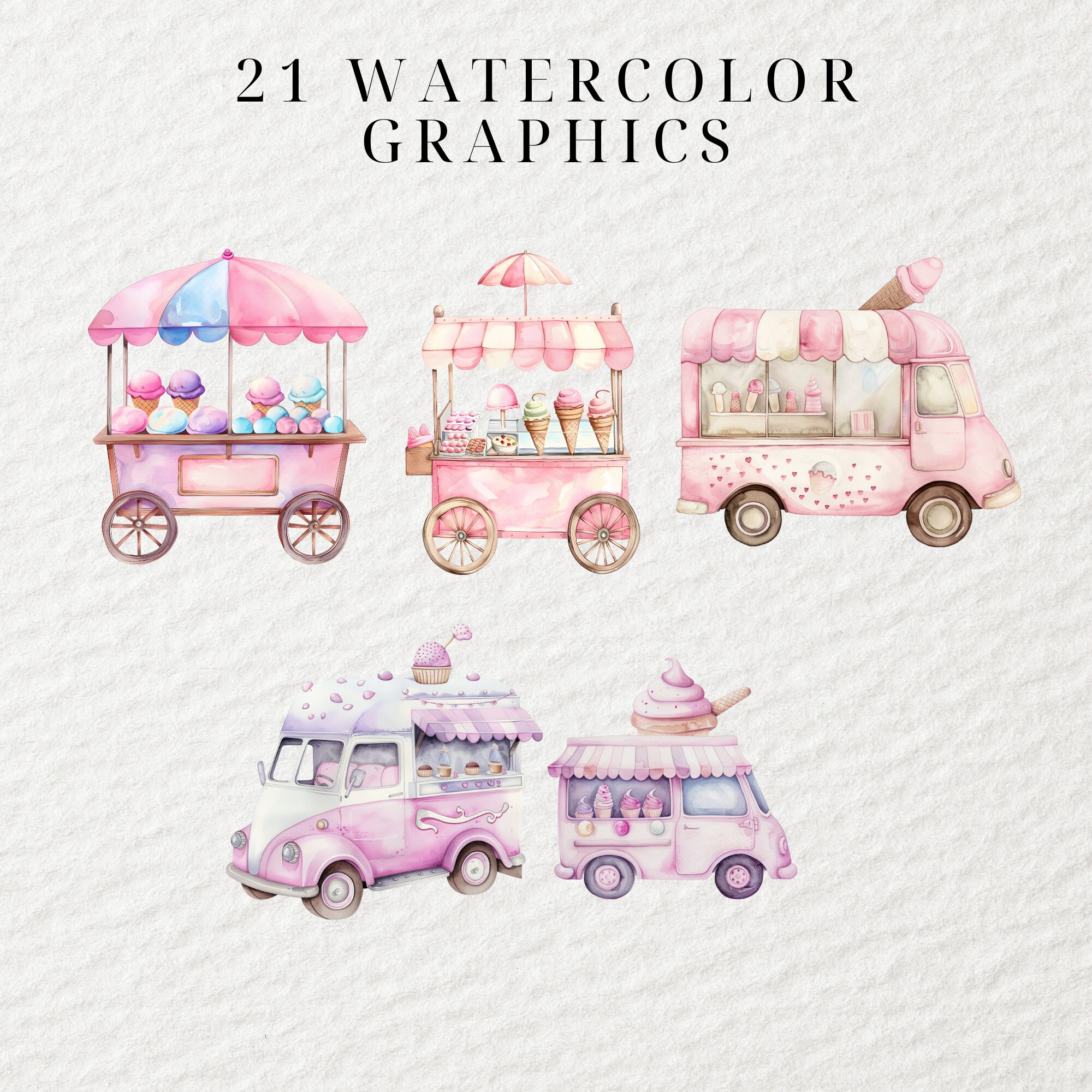 Watercolor Ice Cream Cart Clipart Bundle, Desserts Clipart, Ice Cream ...