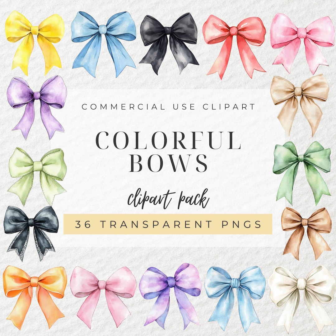 Watercolor Colourful Coquette Bows Clipart, Ribbons Clipart, Pink ...