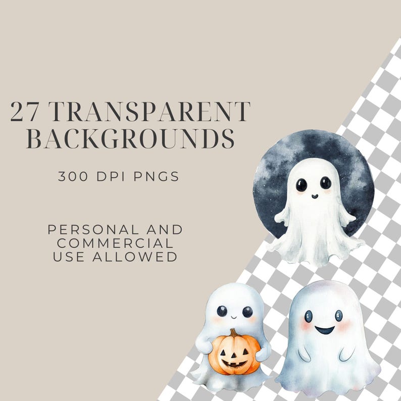 Watercolor Cute Ghost Clipart, Halloween Clipart, Spooky Clipart, Kids ...