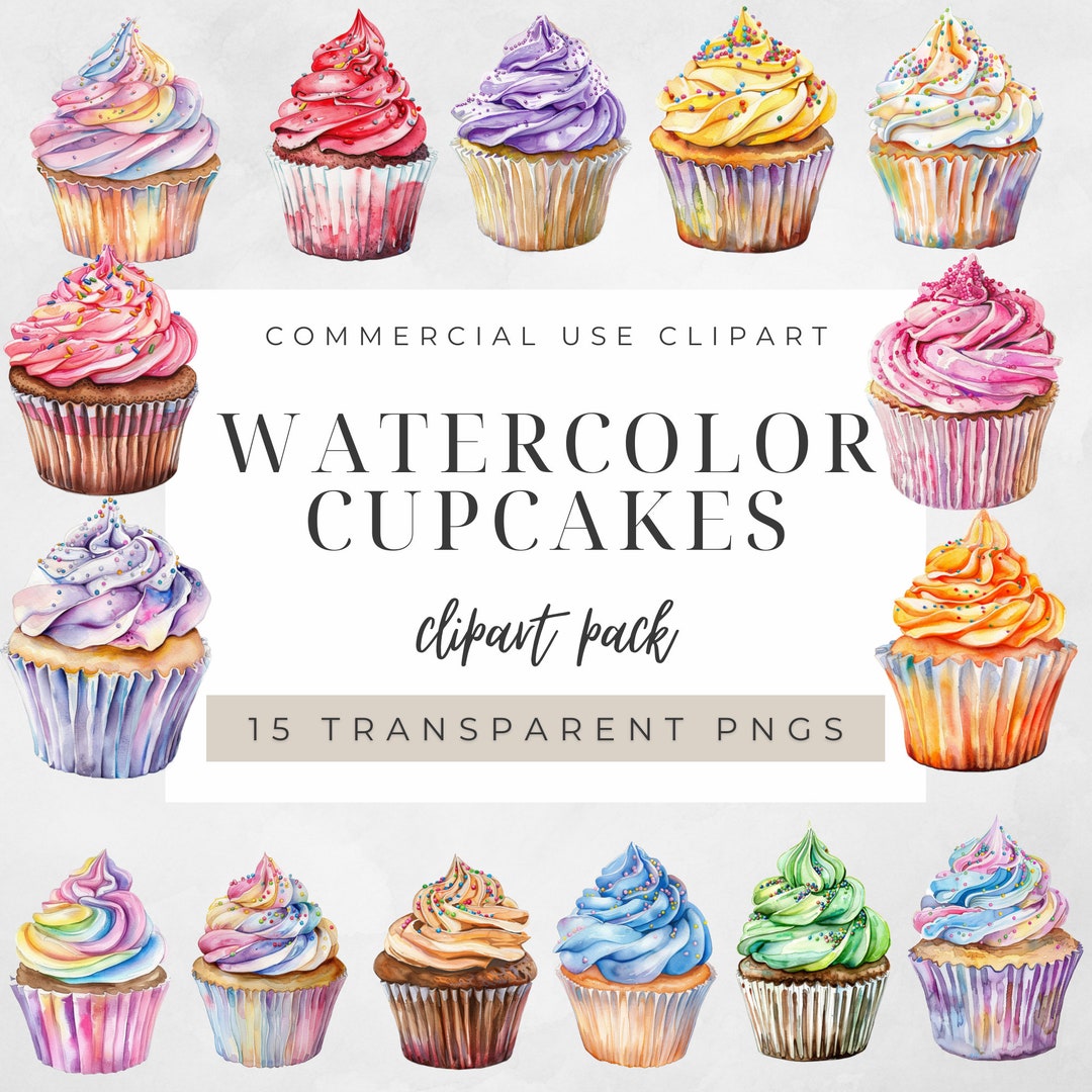 Watercolor Cupcakes Clipart Bundle, Desserts Clipart, Birthday Clipart ...