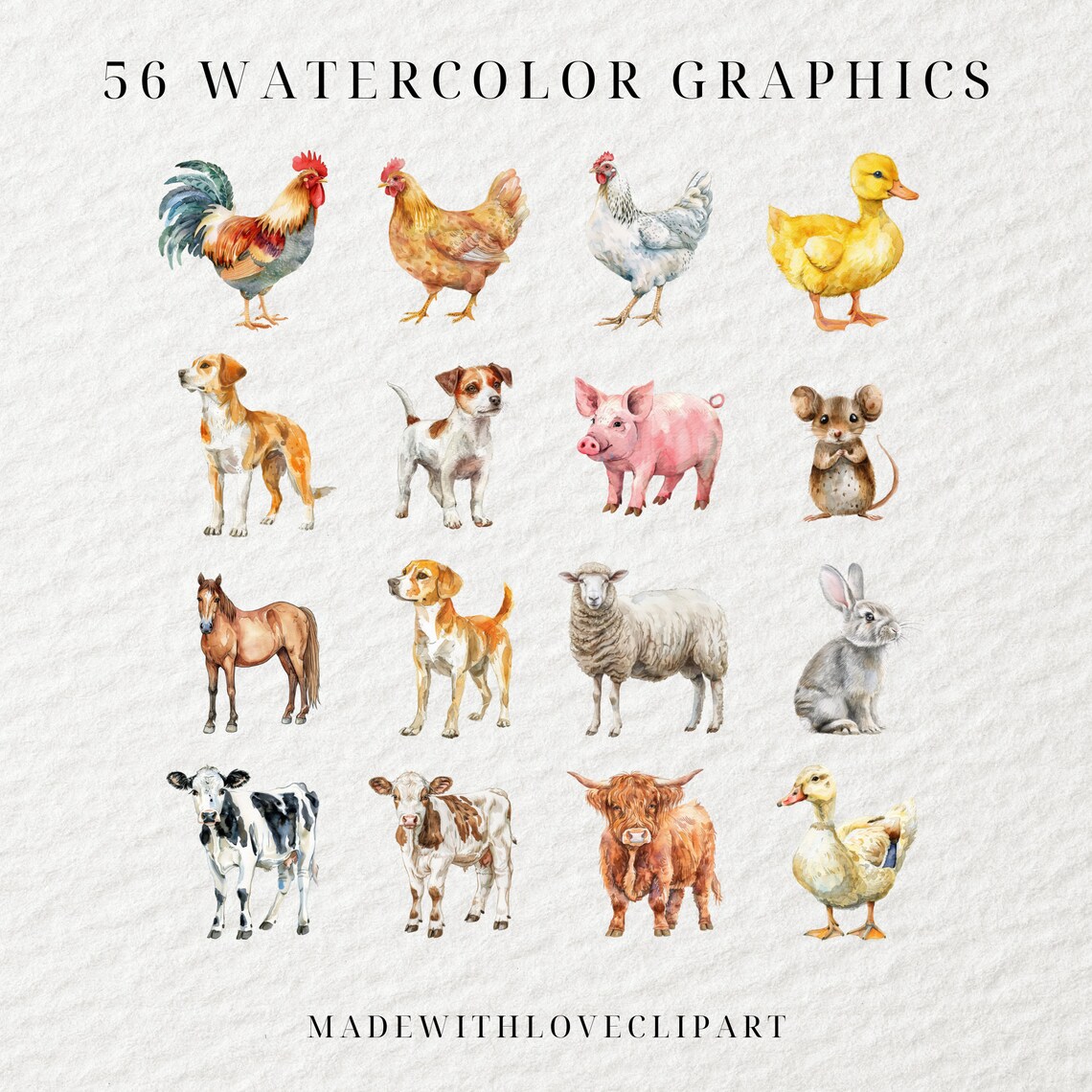 Watercolor Cute Farm Clipart Pack, Farm Animals Clipart, Farm Clipart ...