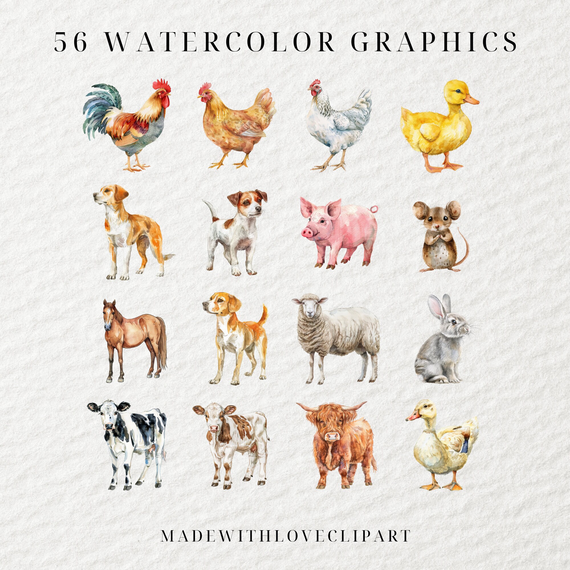 Watercolor Cute Farm Clipart Pack, Farm Animals Clipart, Farm Clipart ...