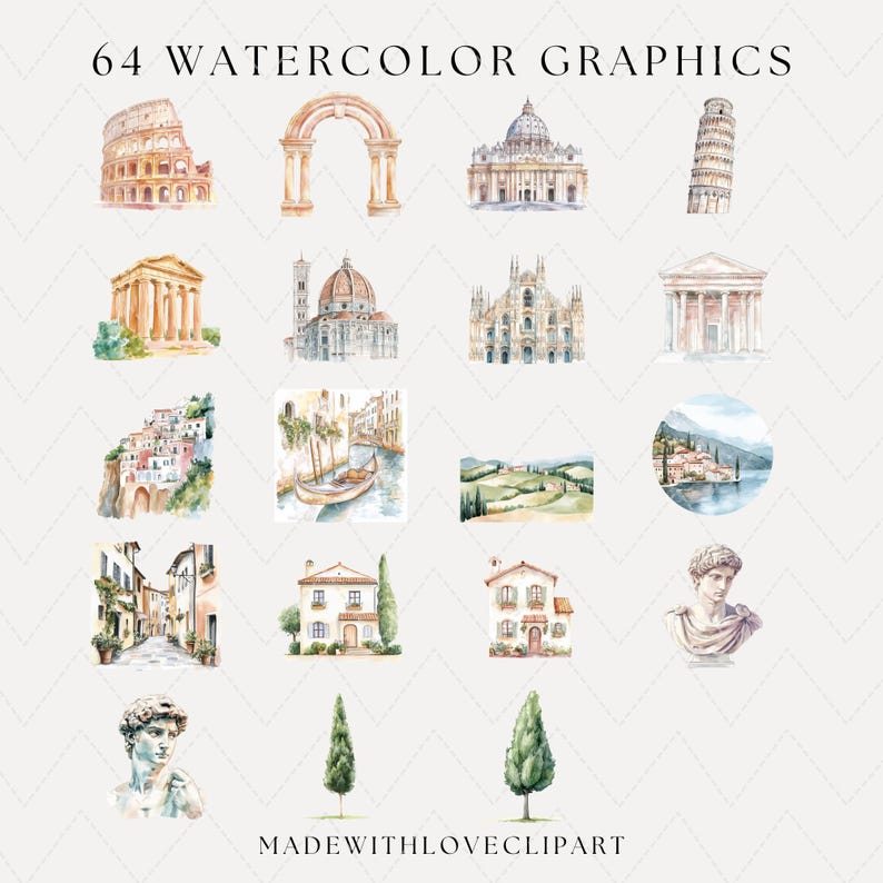 Watercolor Italy Clipart, Mediterranean Clipart, Summer Clipart, Amalfi ...