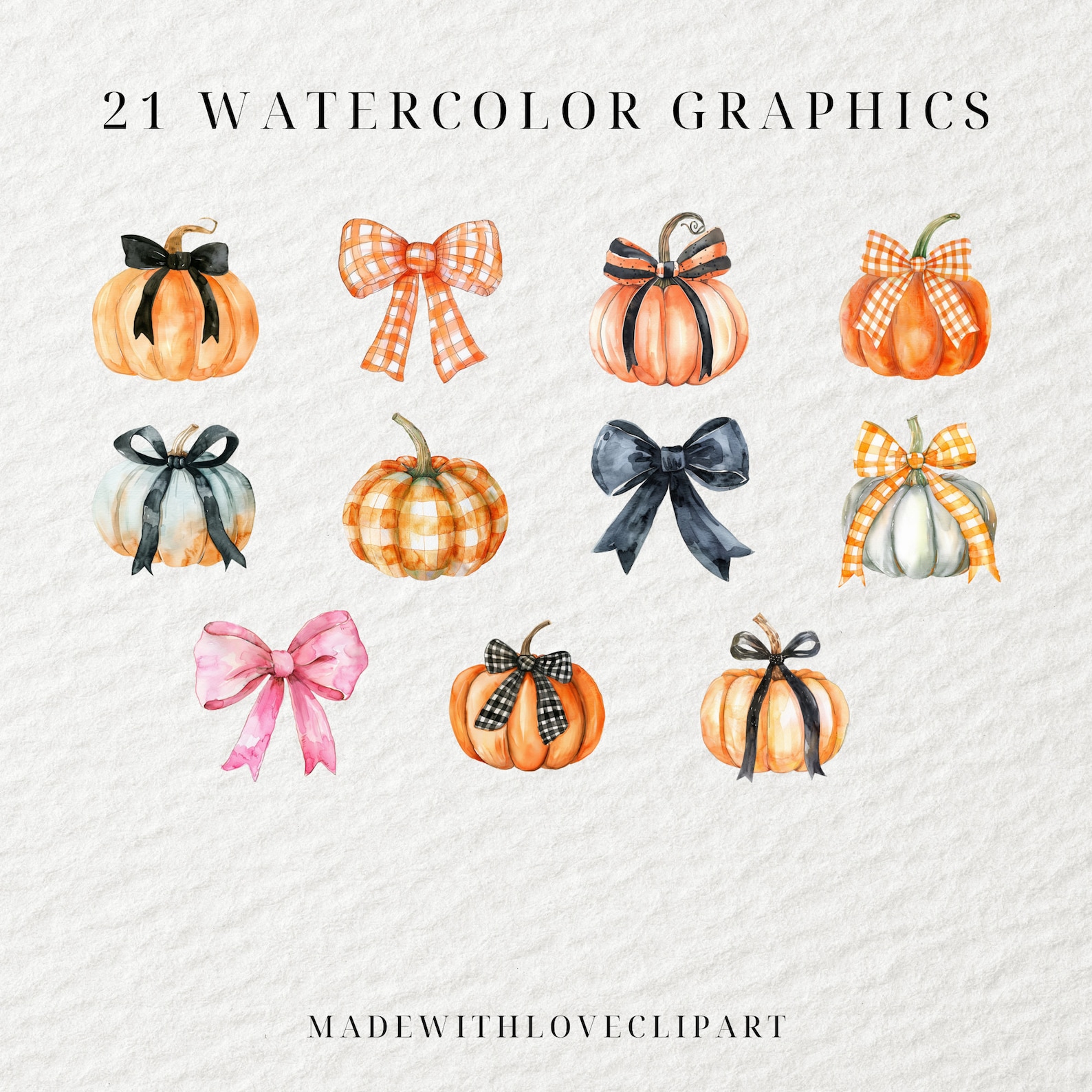 Watercolor Pumpkin Bows Clipart, Pumpkin Coquette Bow, Gingham Pumpkin ...