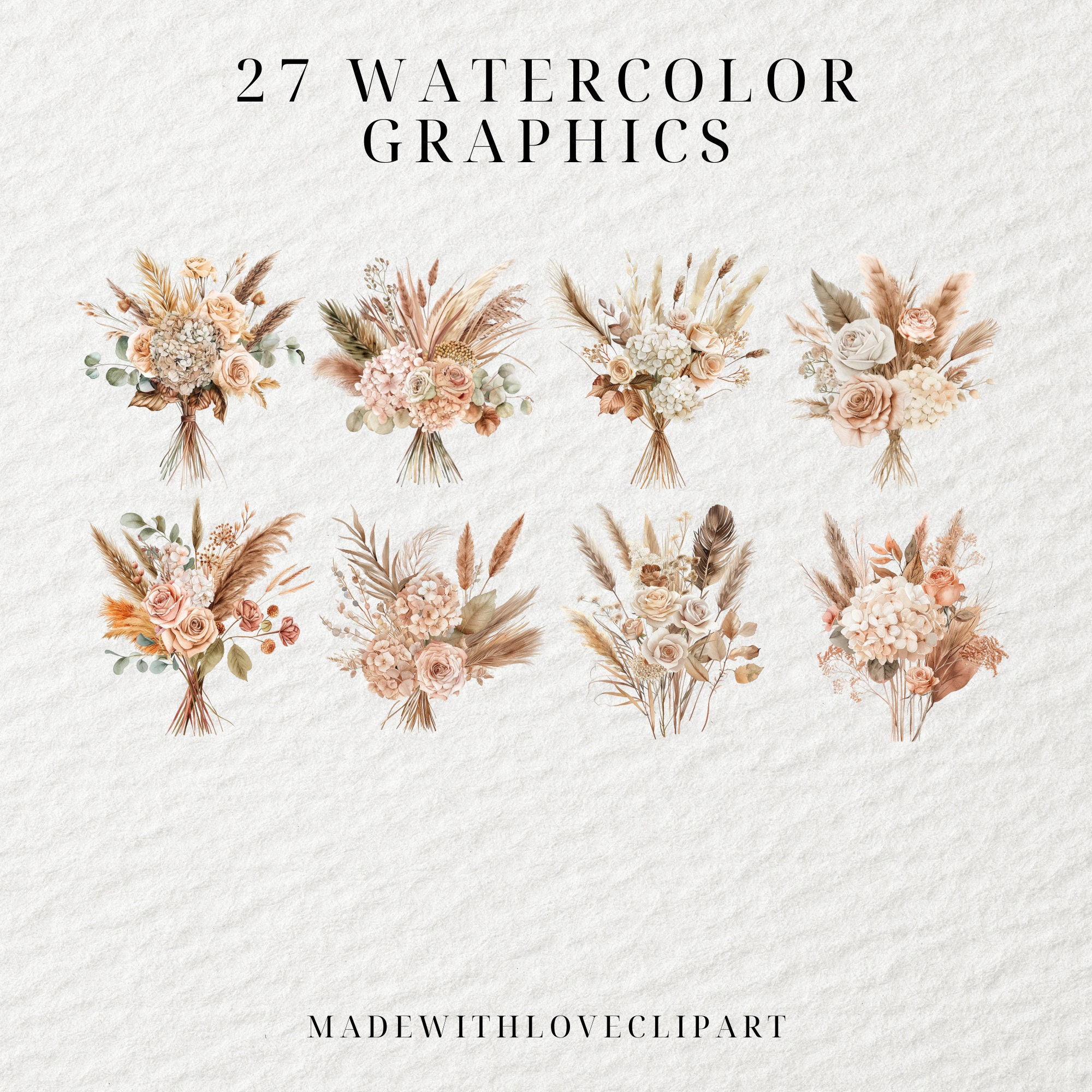 Watercolor Boho Flowers Clipart Bundle, Boho Floral Clipart, Bohemian ...