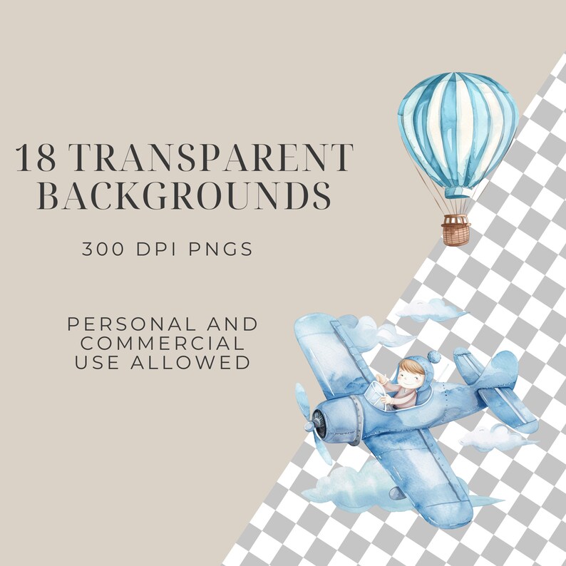 Watercolor Baby Boy Airplane Clipart, Blue Plane Clipart, Vintage Plane ...