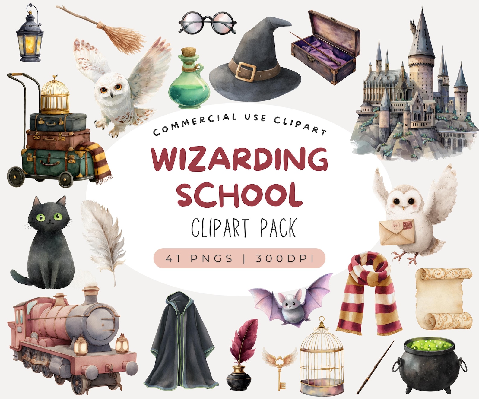 Watercolor Wizard School Clipart, Magic School Clipart, Wizard Academy ...