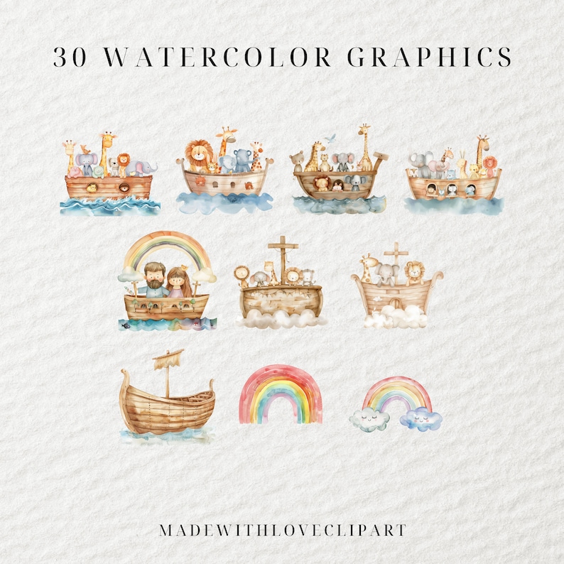 Watercolor Noahs Ark Clipart, Religious Clipart, Christian Clipart ...