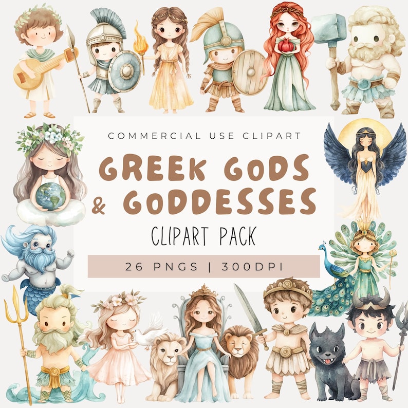 Watercolour Greek Gods Clipart, Gods and Goddesses Clipart, Greek ...