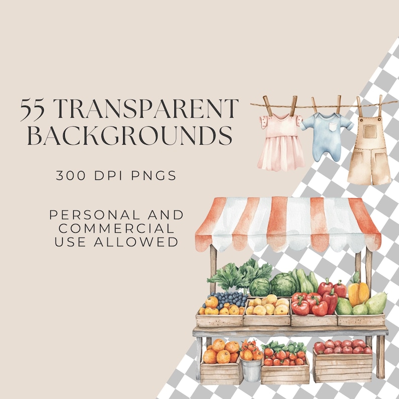 Watercolor Farmers Market Clipart, Locally Grown Clipart, Fruit Clipart ...