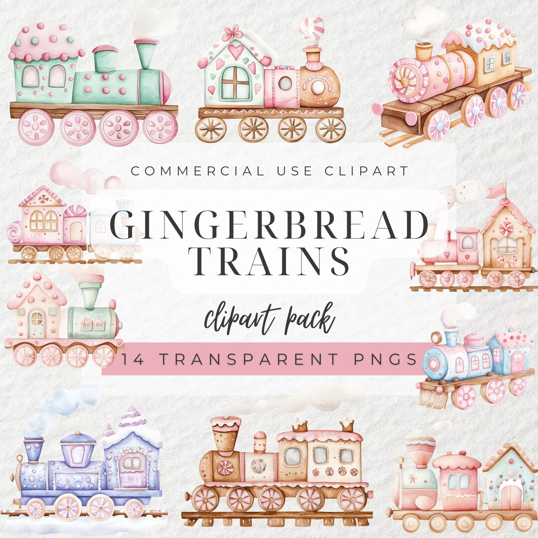 Watercolor Gingerbread Trains Clipart, Christmas Cookies Clipart, Christmas Clipart, Cookie ...