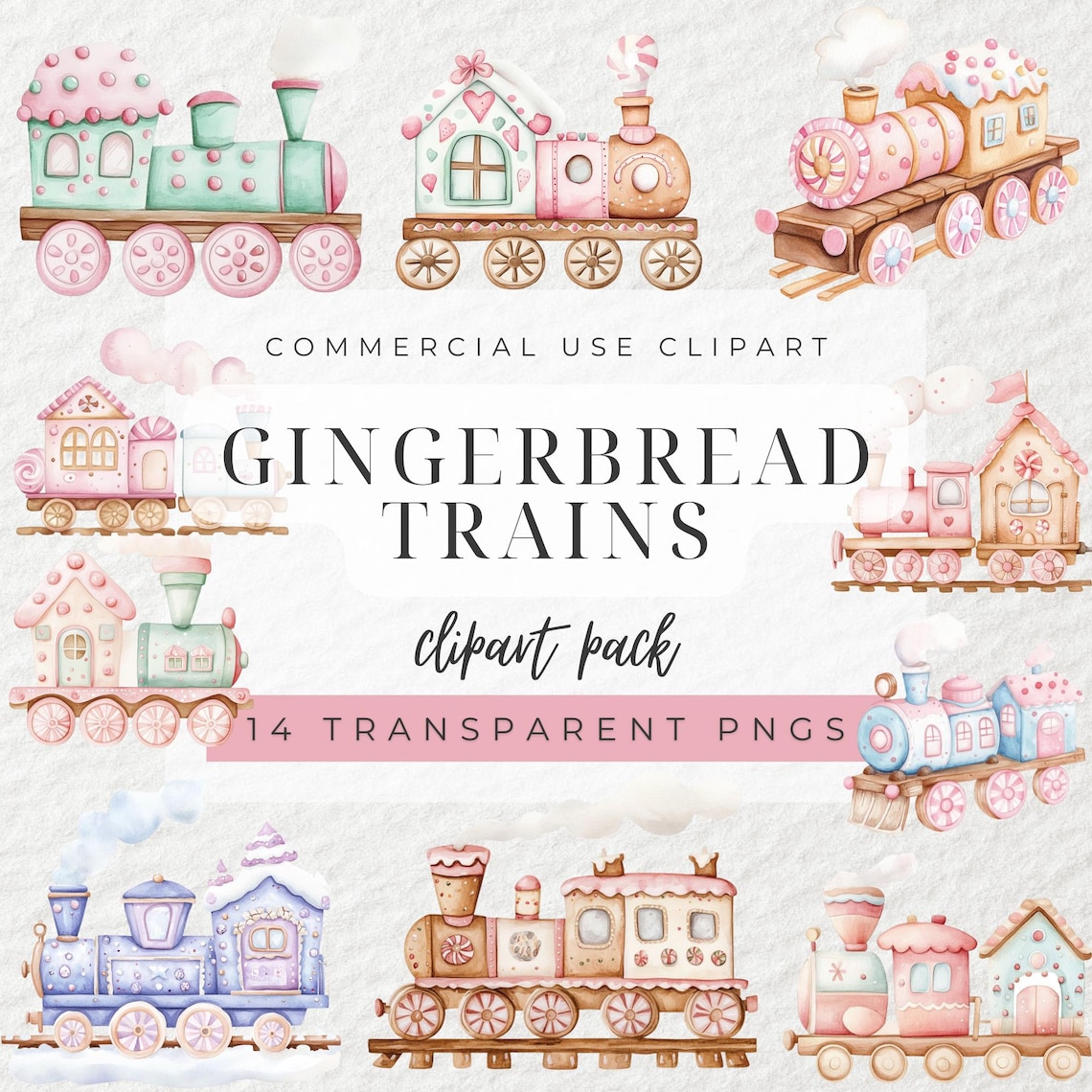 Watercolor Gingerbread Trains Clipart, Christmas Cookies Clipart ...