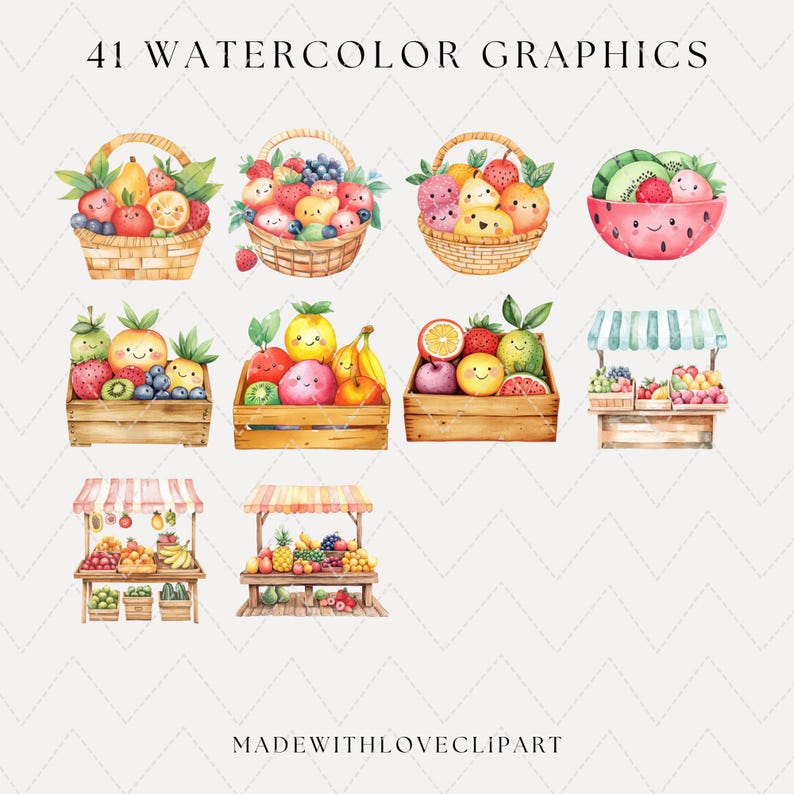 Watercolor Cute Fruit Clipart, Farm Clipart, Farmers Market, Healthy ...
