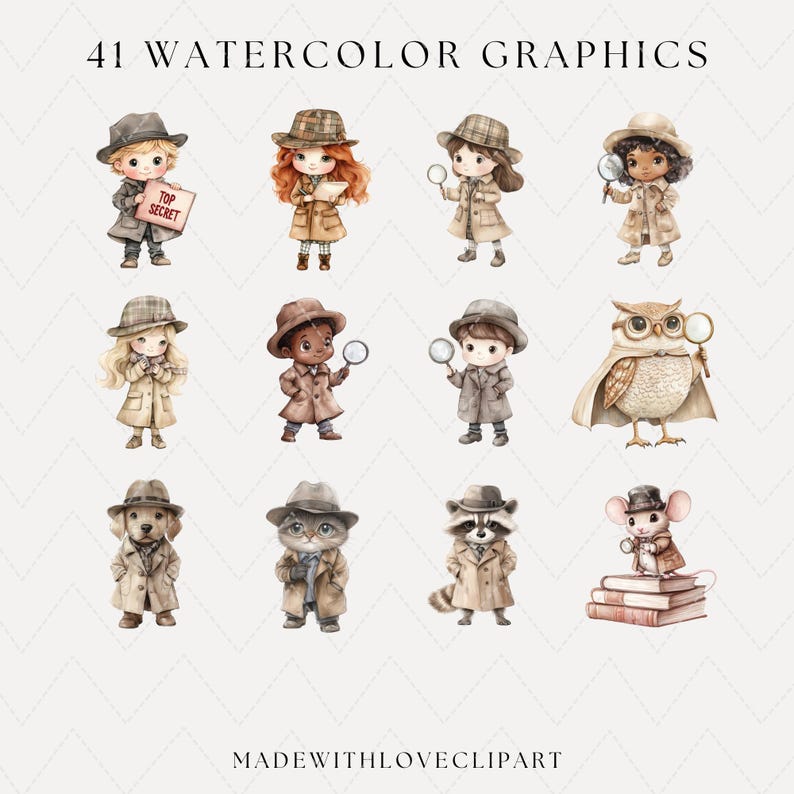 Cute Detective Clipart, Little Spy Clipart, Secret Agent, Mystery ...