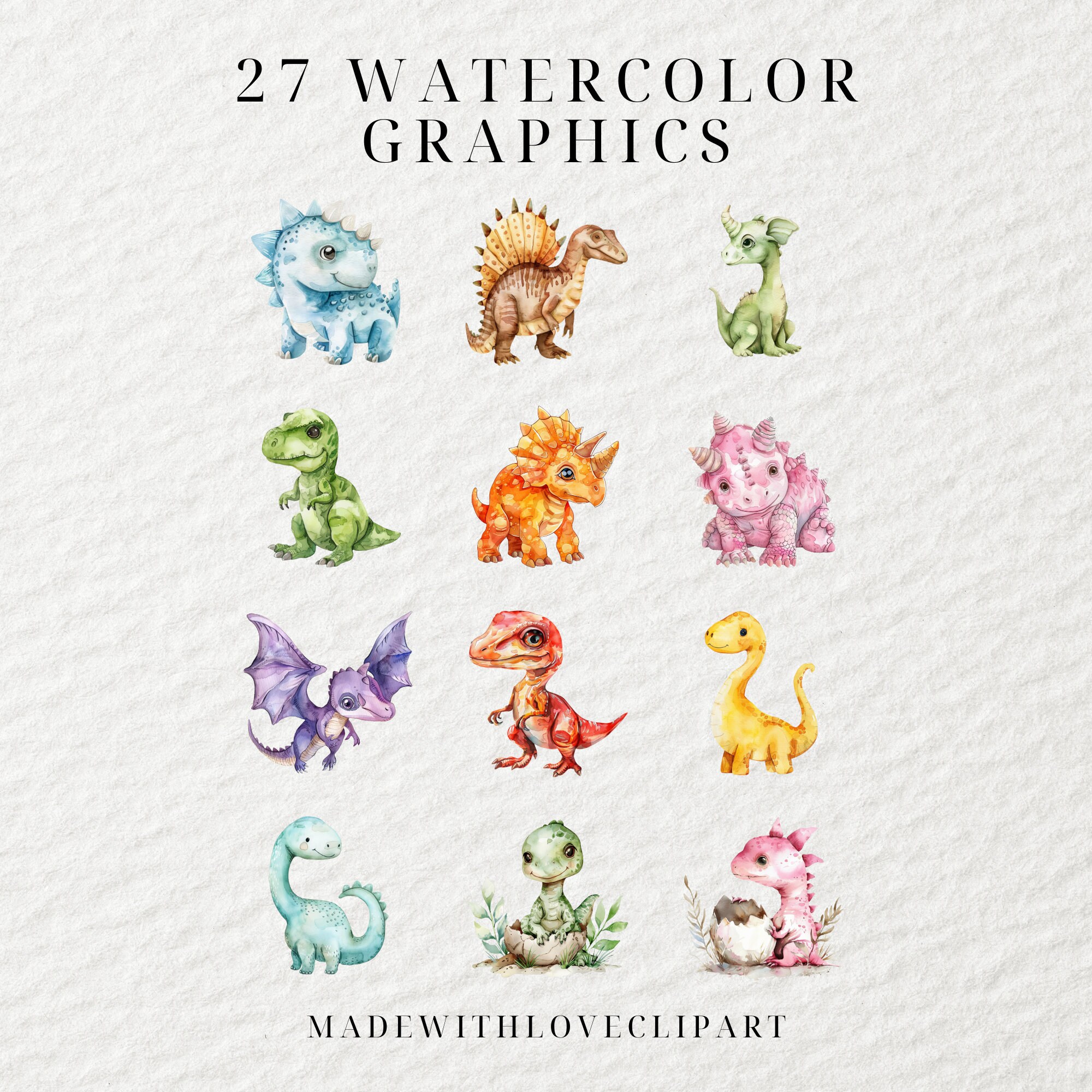 Watercolor Baby Dinosaur Clipart, Cute Dino Clipart, Nursery Decor ...