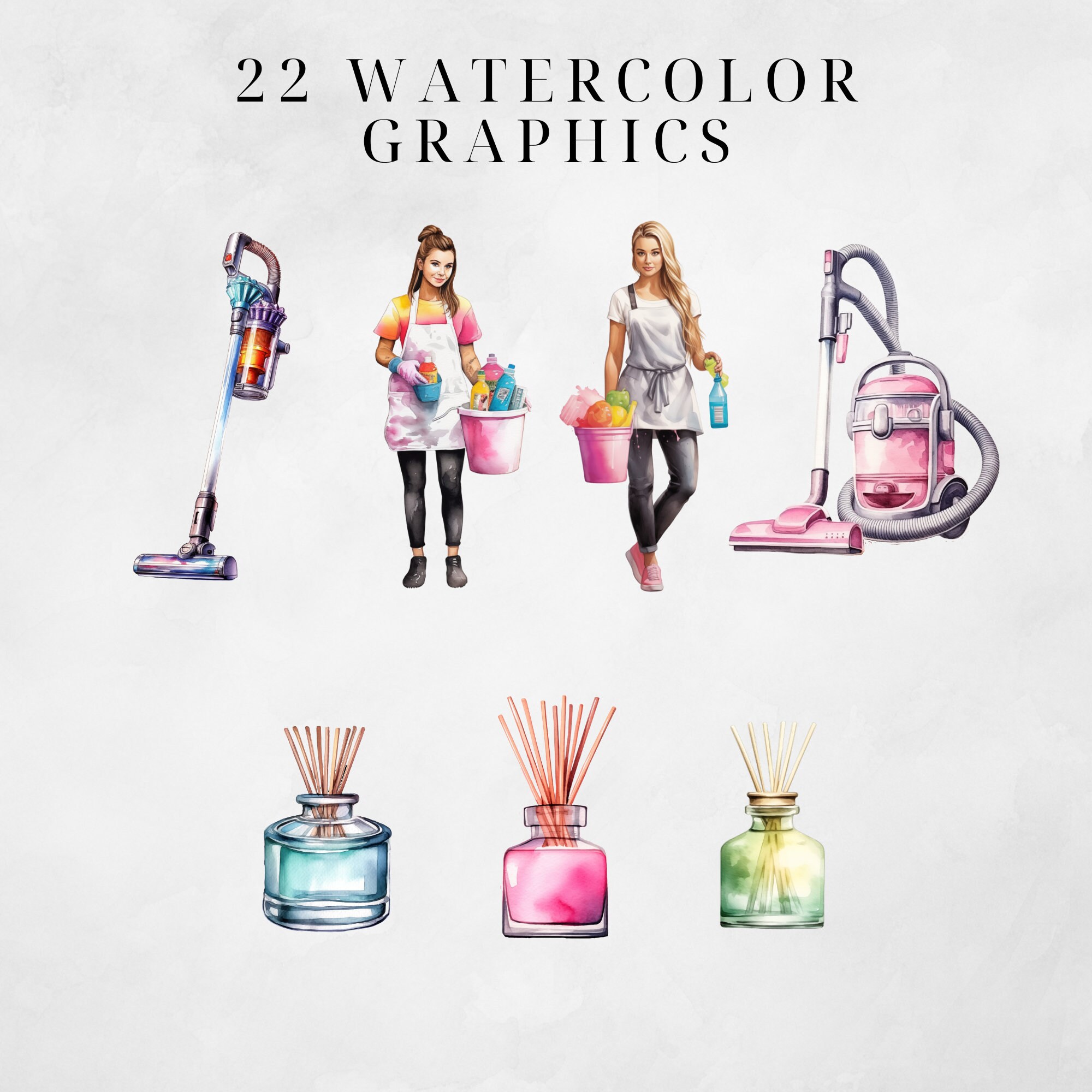 Watercolor Spring Cleaning Clipart Bundle, Cleaning Clipart, Laundry ...