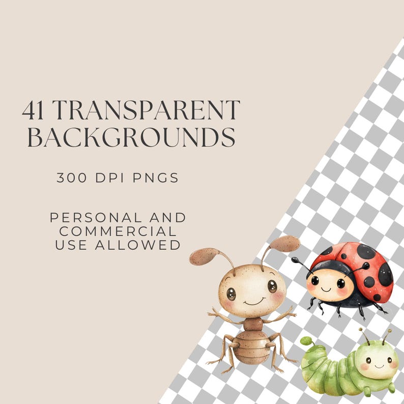 Watercolor Cute Garden Bugs Clipart, Insect Clipart, Spring Clipart ...