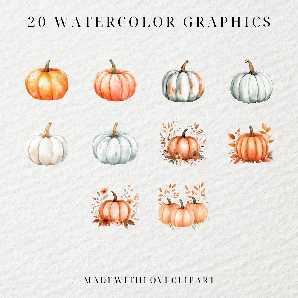 Watercolor Pumpkin Clipart, Autumn Clipart, Fall Clipart, Fall Pumpkin ...