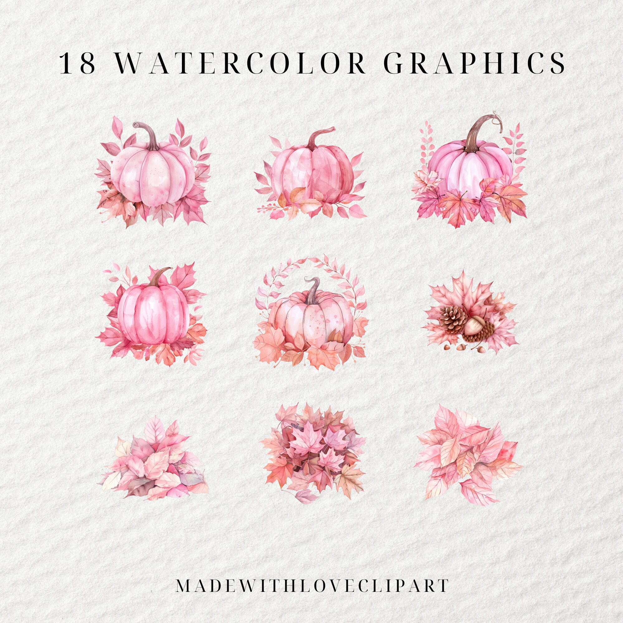 Watercolor Pink Pumpkin Clipart, Pink Gingham Pumpkins, Autumn Clipart ...