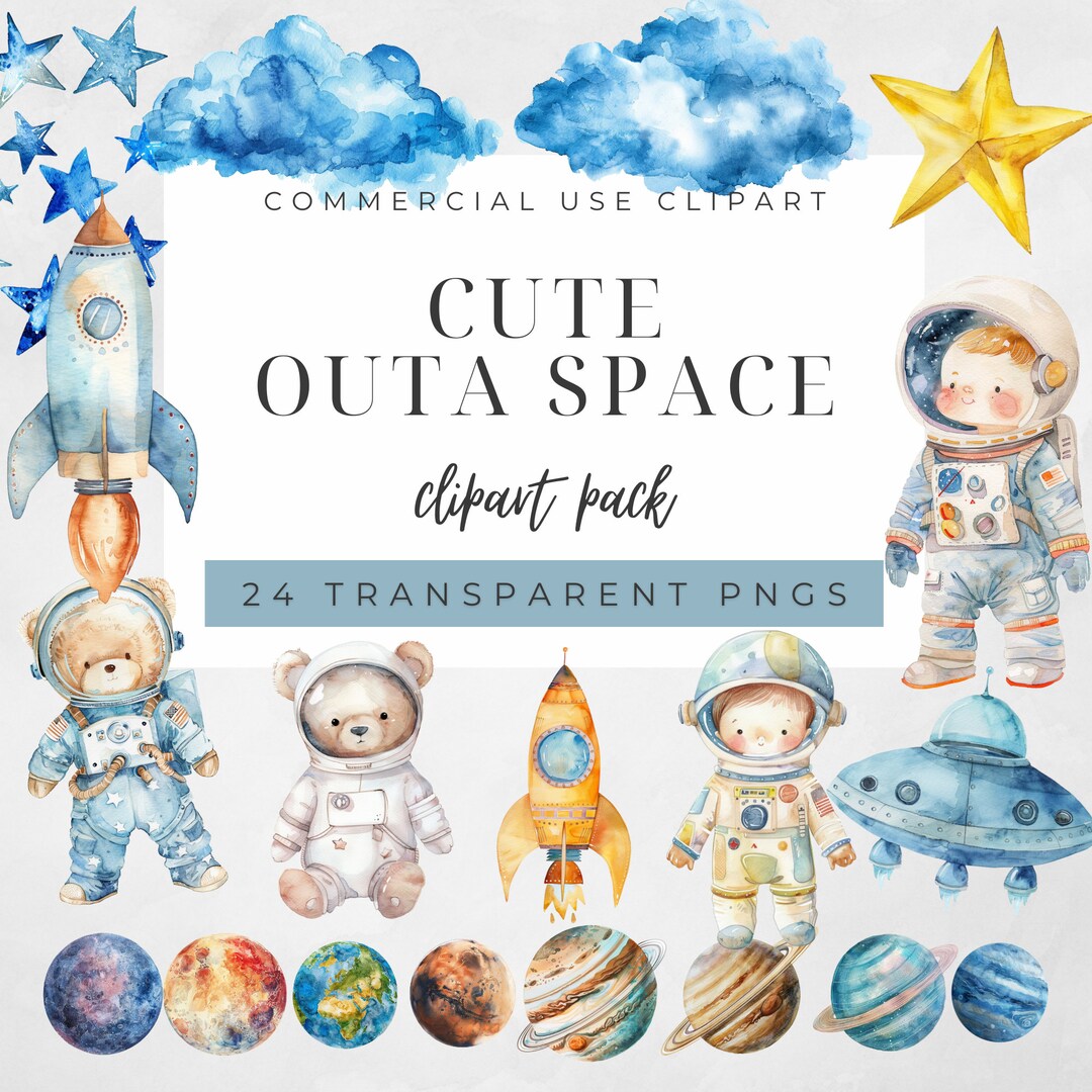 Watercolor Space Clipart Pack, Astronaut Rocket Clipart, Astronaut Clip ...