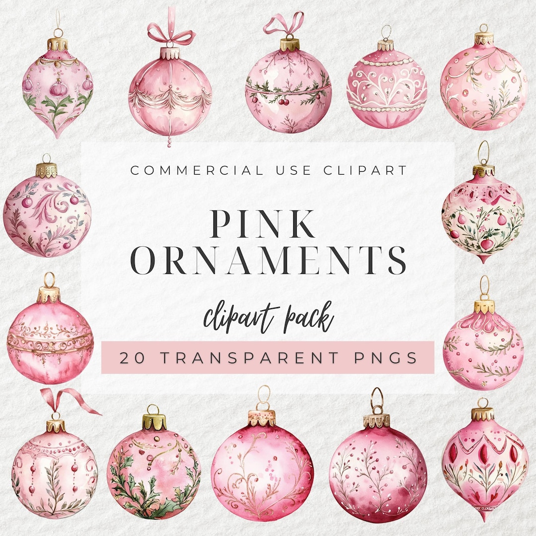 Watercolor Pink Christmas Ornament Clipart, Pink Christmas Clipart ...