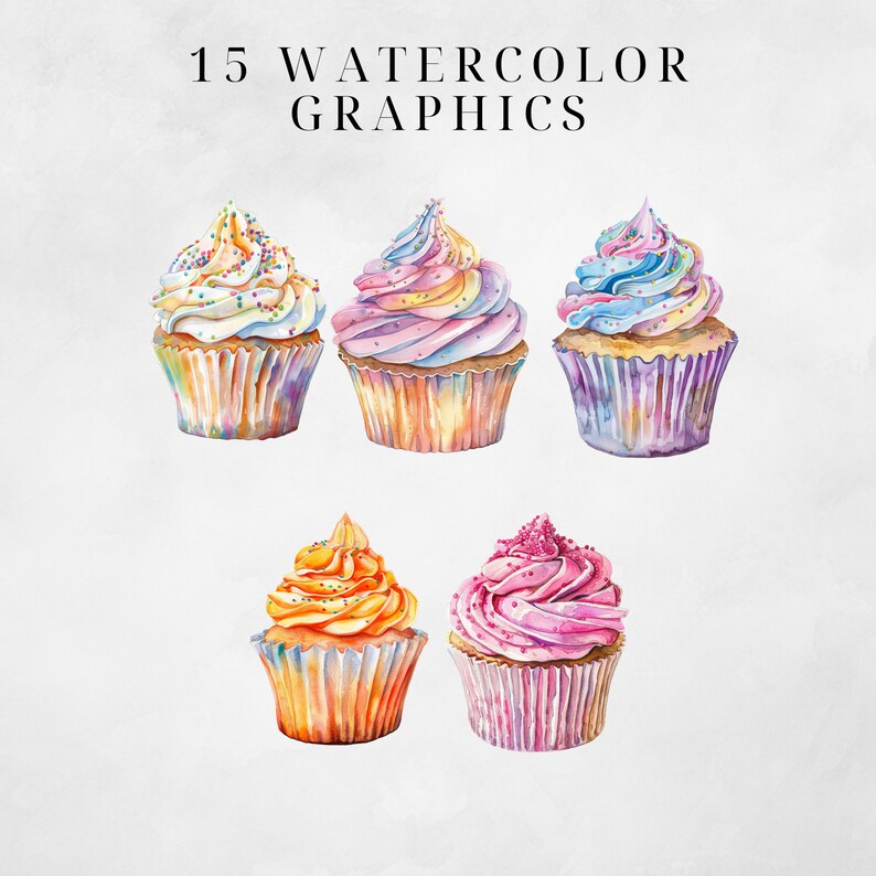 Watercolor Cupcakes Clipart Bundle, Desserts Clipart, Birthday Clipart ...