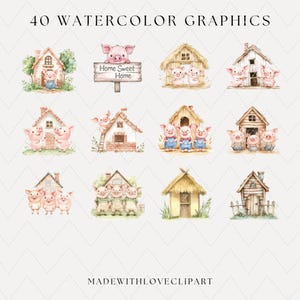 Watercolor 3 Little Pigs Clipart, Nursery Rhymes Clipart, Nursery Decor ...