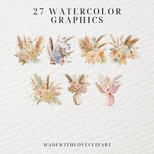 Watercolor Boho Flowers Clipart Bundle, Boho Floral Clipart, Bohemian ...
