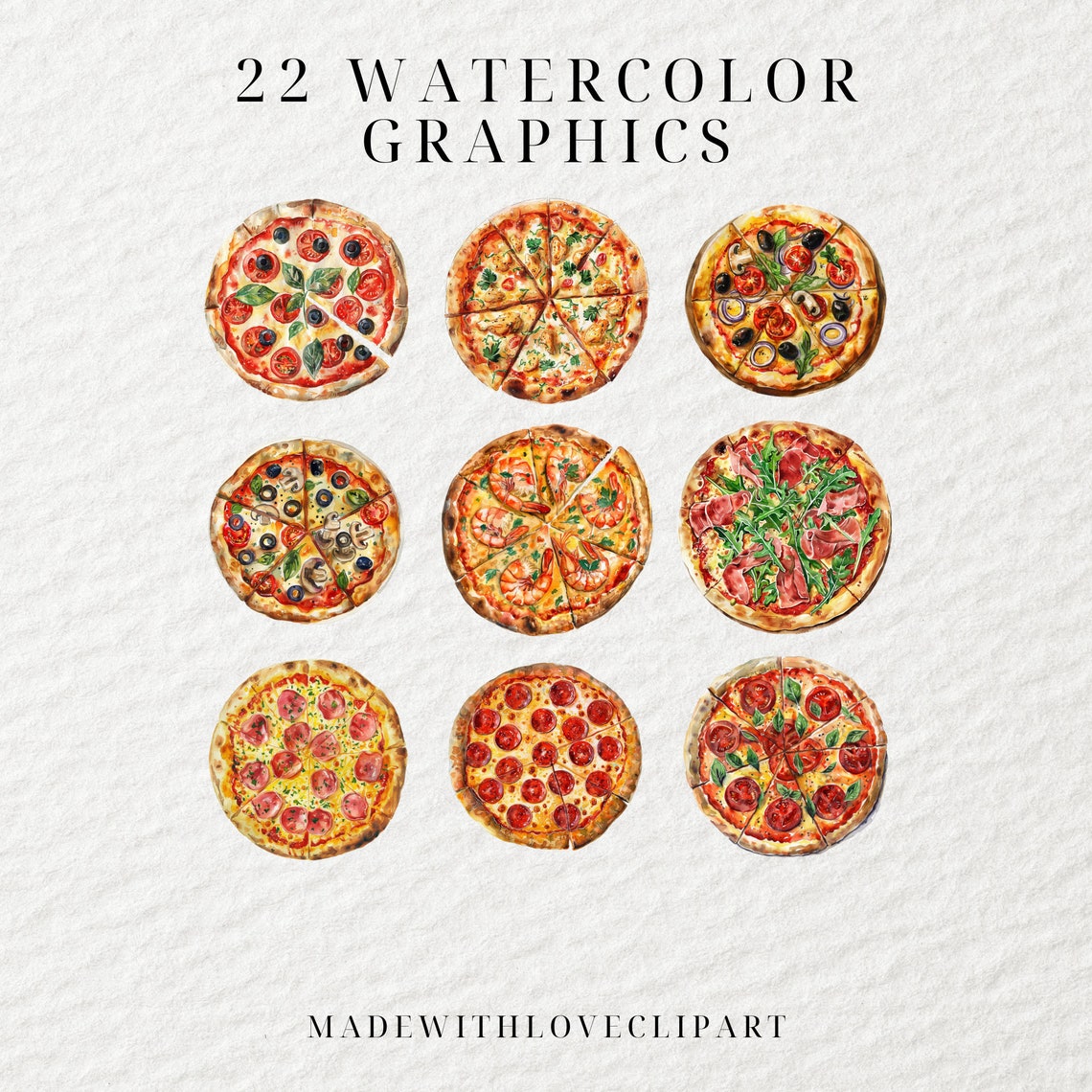 Watercolor Pizza Party Clipart Bundle, Pizza Clipart, Pizza Slice ...