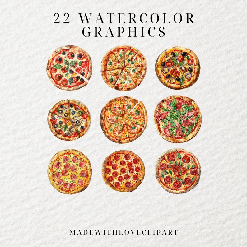Watercolor Pizza Party Clipart Bundle, Pizza Clipart, Pizza Slice ...