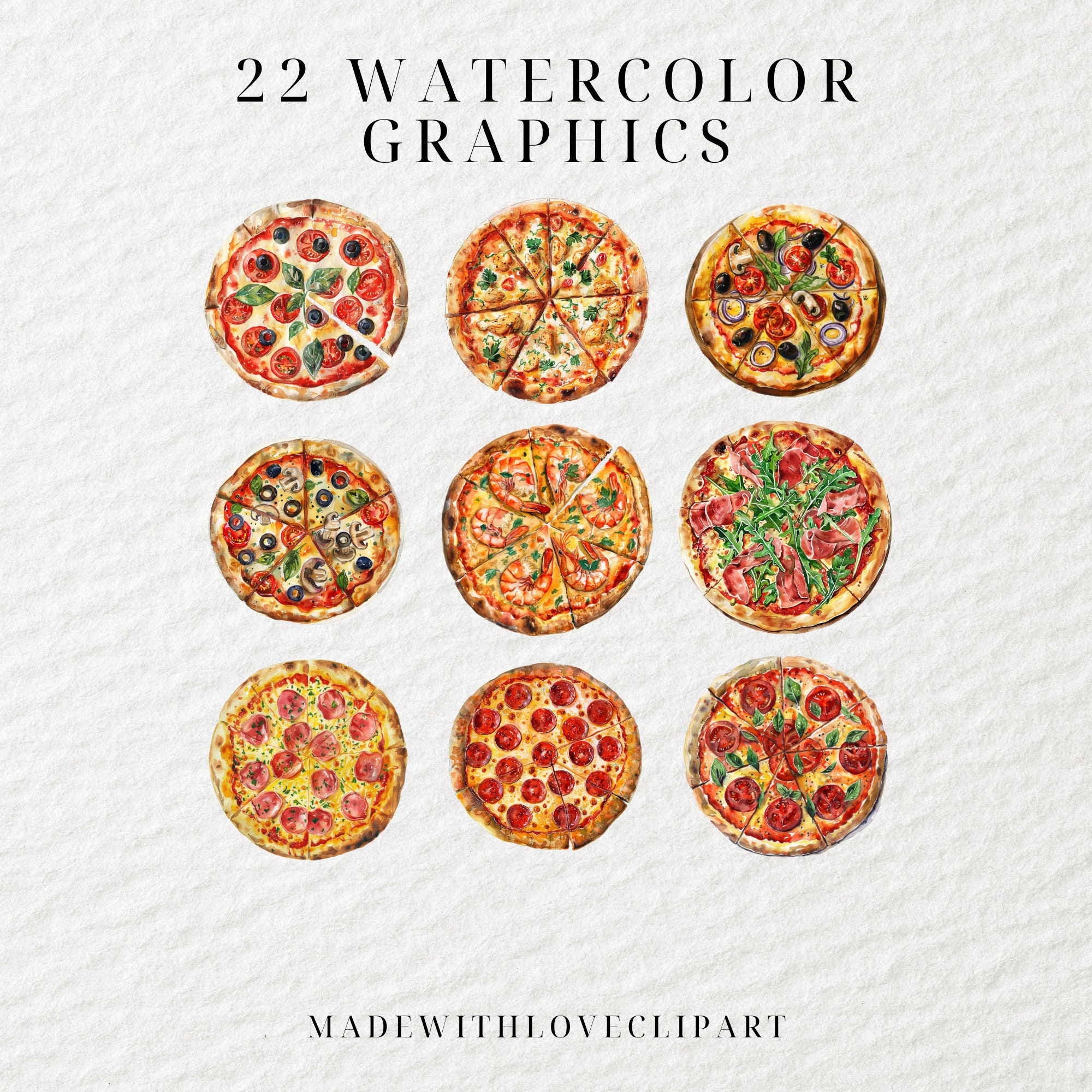 Watercolor Pizza Party Clipart Bundle, Pizza Clipart, Pizza Slice ...