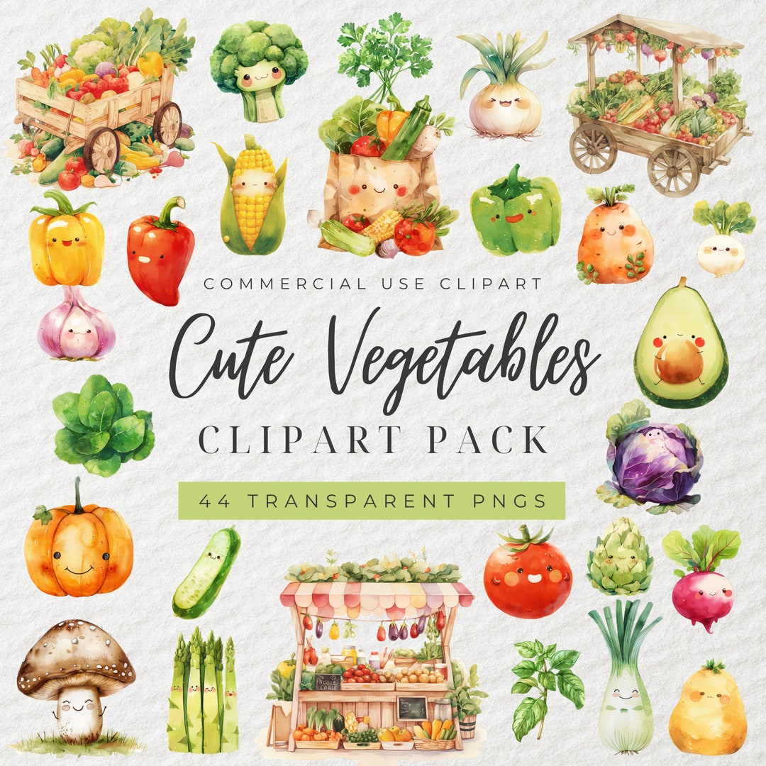 Watercolor Cute Vegetable Clipart, Veggie Clipart, Farm Clipart, Farm ...