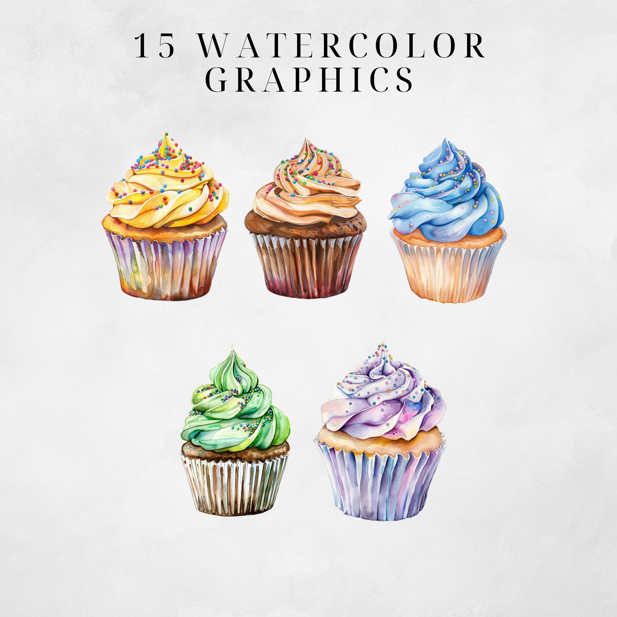 Watercolor Cupcakes Clipart Bundle, Desserts Clipart, Birthday Clipart ...