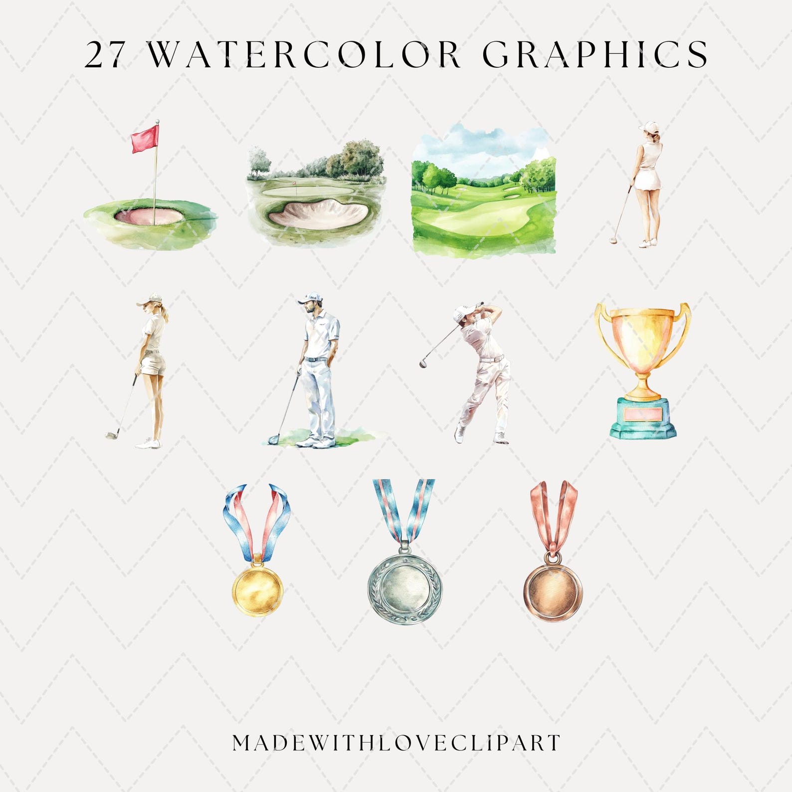 Watercolor Golf Clipart, Golf Course Clipart, Sports Clipart, Golf Cart ...