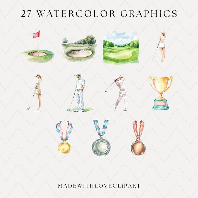 Watercolor Golf Clipart, Golf Course Clipart, Sports Clipart, Golf Cart ...