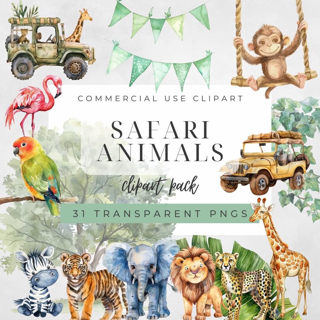 Watercolor Safari Animals Clipart Bundle, Safari Clipart, Safari Baby ...
