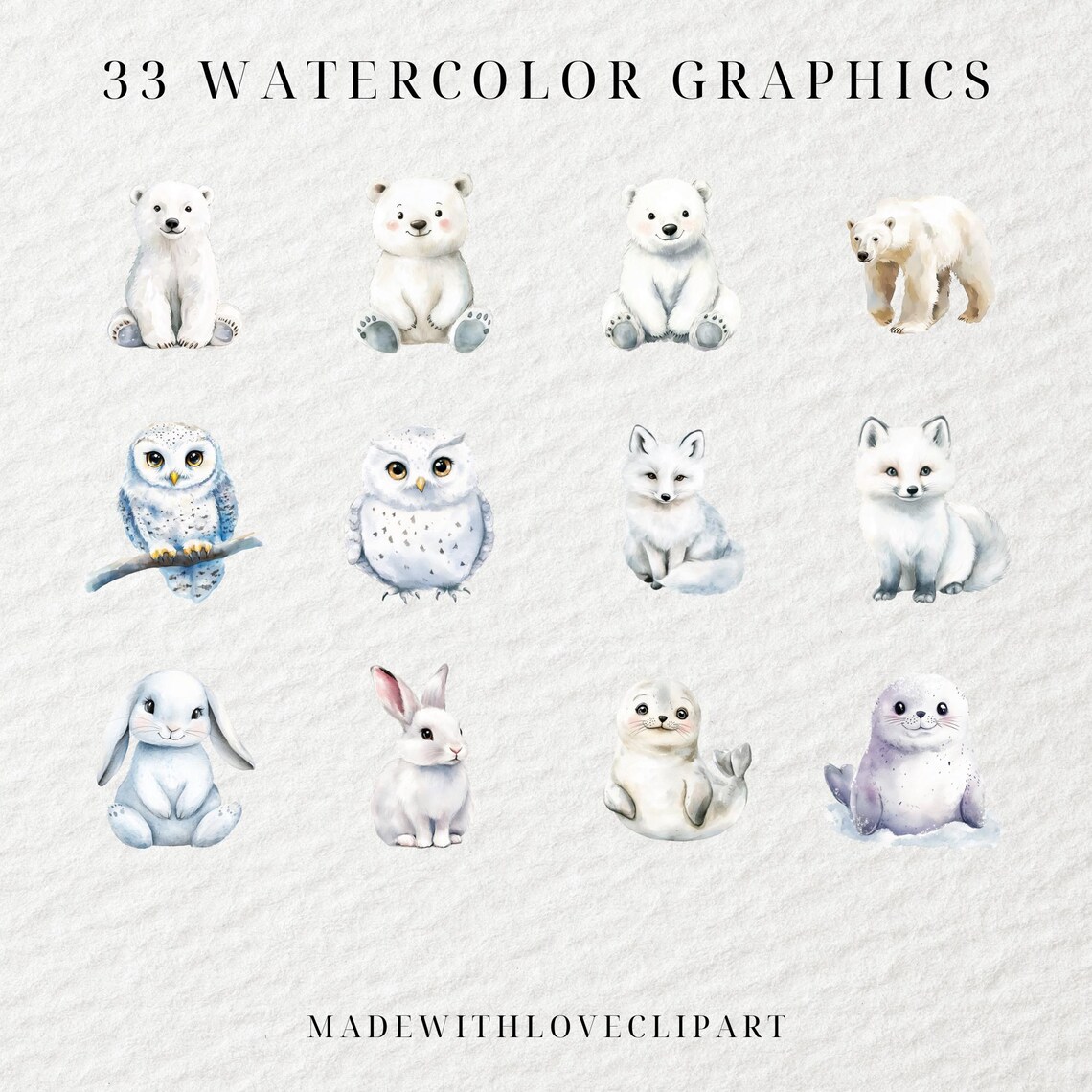 Watercolor Arctic Animals, Winter Animals Clipart, Winter Wonderland ...