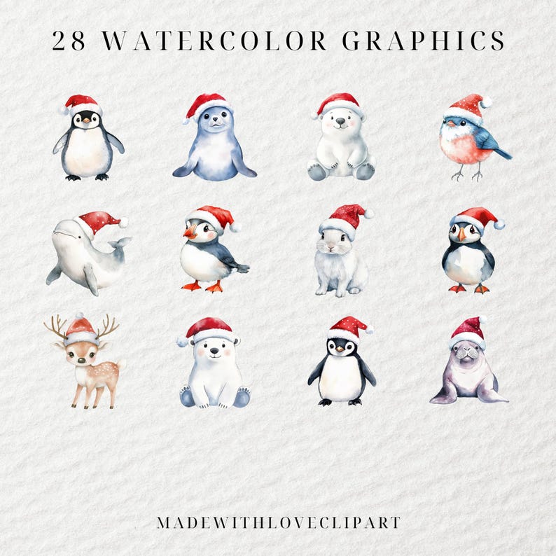 Watercolor Christmas Arctic Animals, Winter Animals Clipart, Winter ...