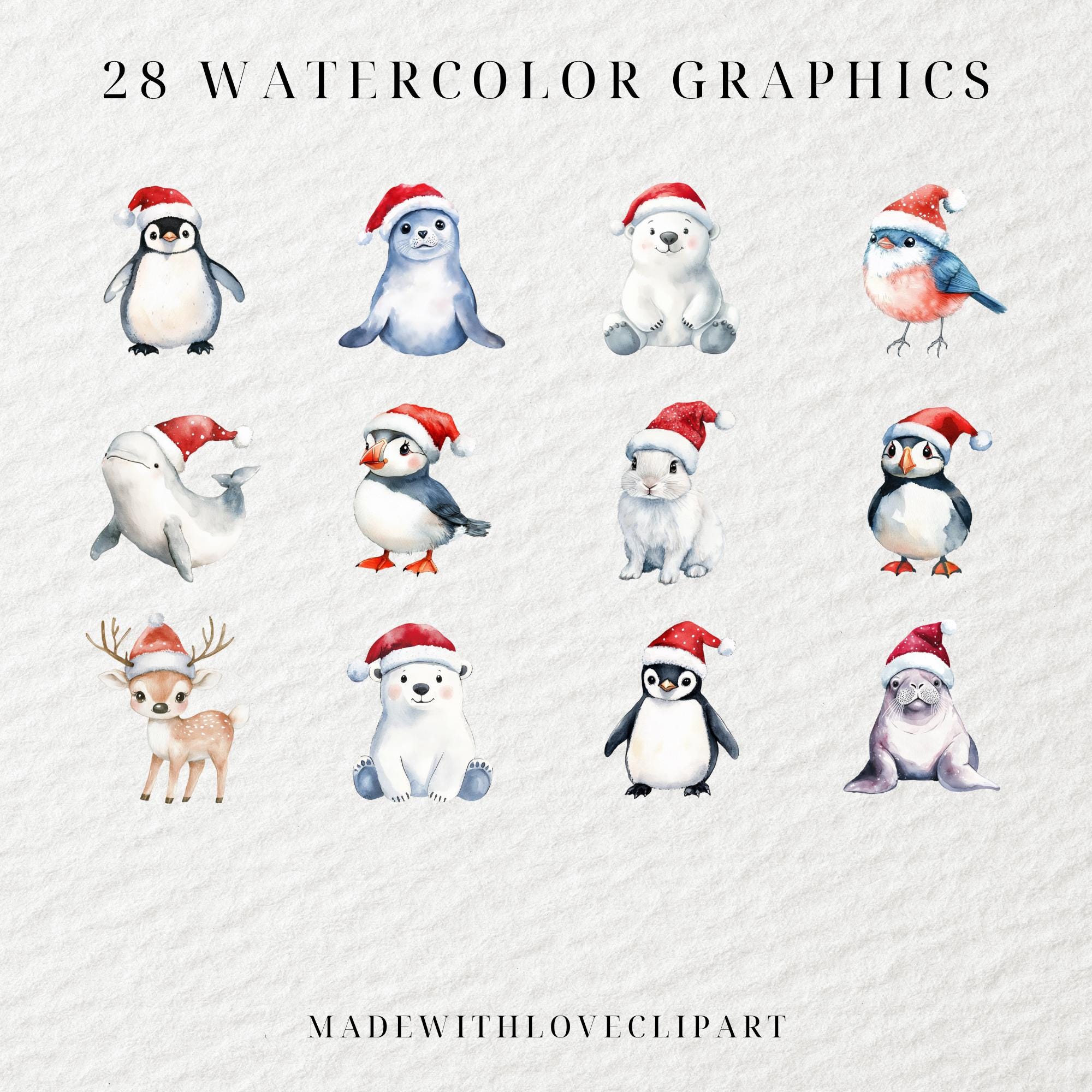 Watercolor Christmas Arctic Animals, Winter Animals Clipart, Winter ...
